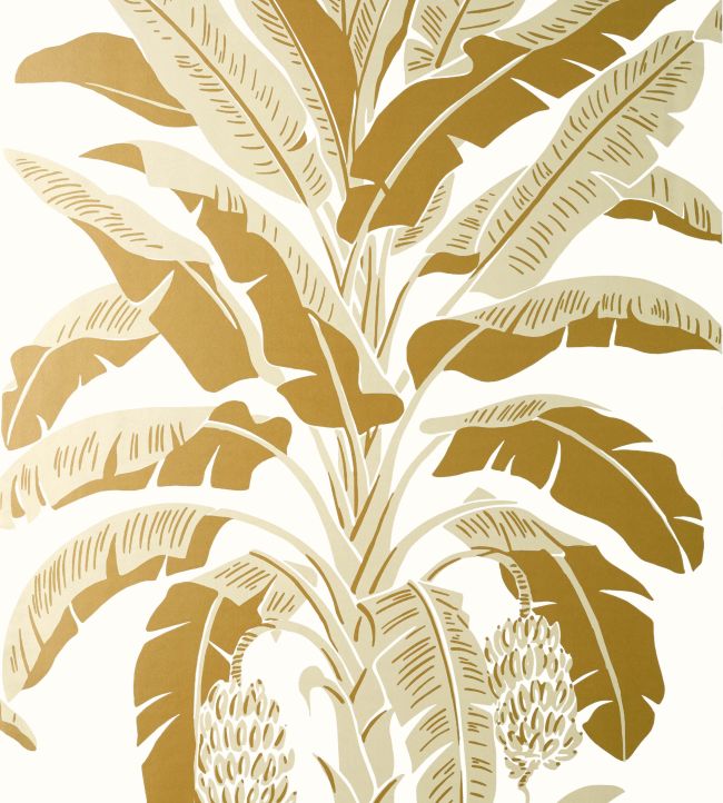 Banana Tree Wallpaper in Metallic Gold by Thibaut | Jane Clayton