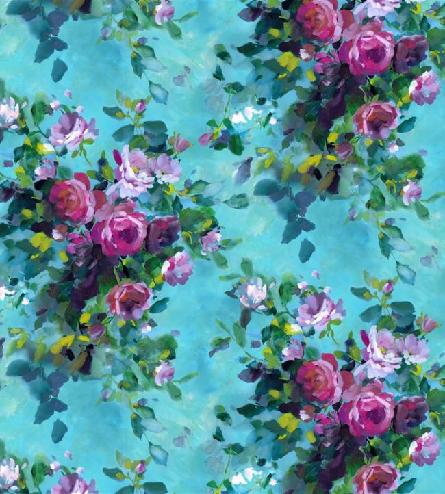Bouquet de Roses Fabric in Turquoise by Designers Guild | Jane Clayton