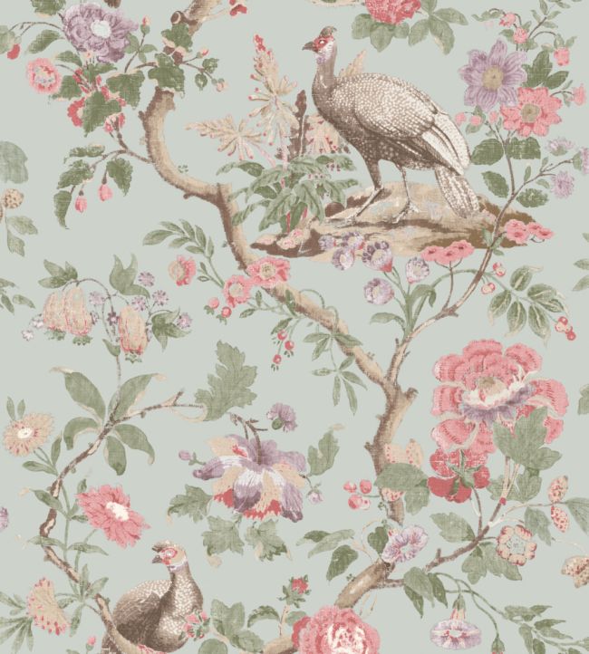 Broughton Rose Wallpaper in Aqua by GP & J Baker | Jane Clayton
