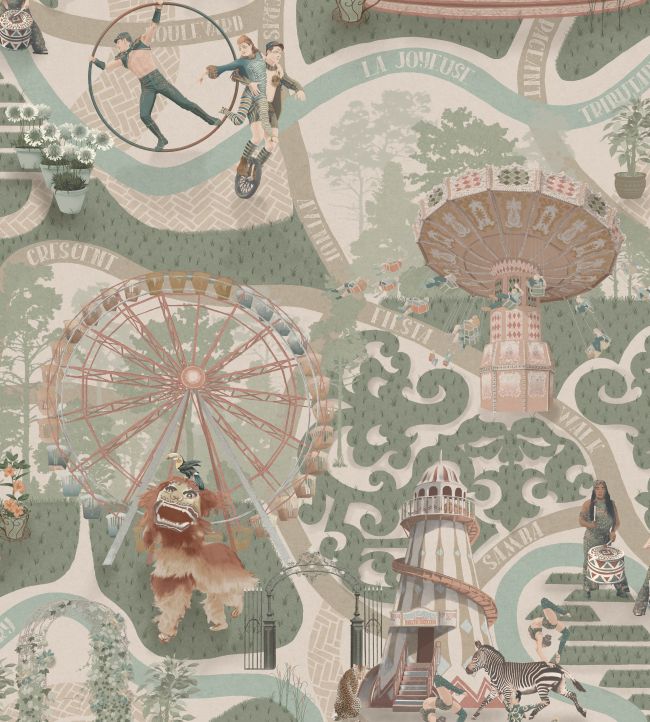 Carnival Map Wallpaper in Eau De Nil by Brand McKenzie | Jane Clayton