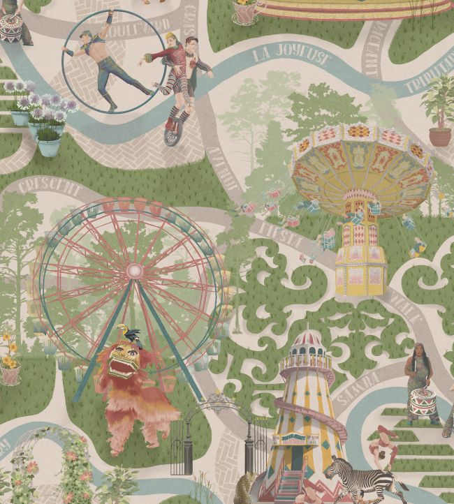 Carnival Map Wallpaper in Grass Green by Brand McKenzie | Jane Clayton