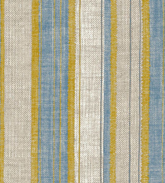 Carskiey Broad Stripe Wallpaper in Blue/Yellow by Fermoie | Jane Clayton