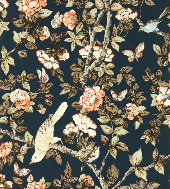 Caverley Wallpaper in Indigo Blue/Rowan Berry by Sanderson | Jane Clayton