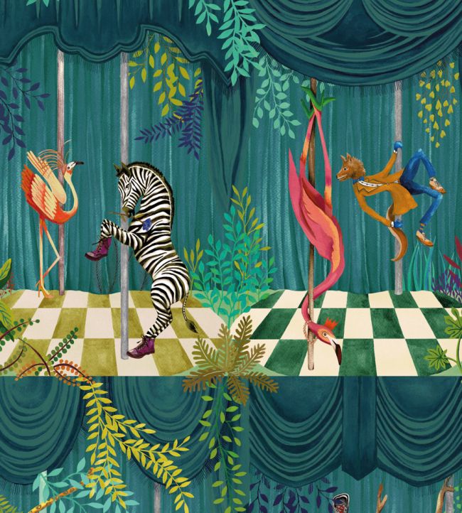 Creature Club Wallpaper in Emerald by Brand McKenzie | Jane Clayton