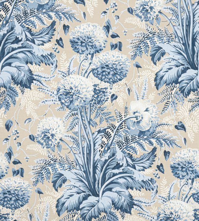 Dahlia Fabric in Navy on Linen by Anna French | Jane Clayton