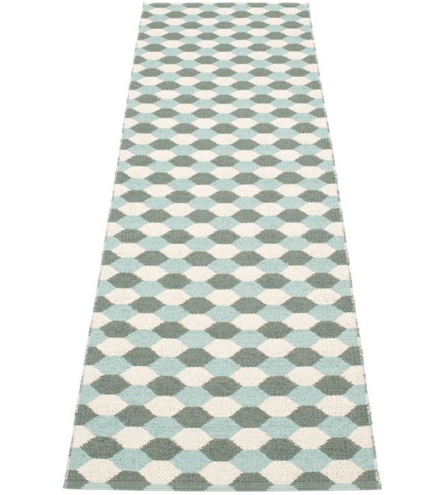 Dana Runner Rug in Army/Pale Turquoise/Vanilla by Pappelina | Jane Clayton