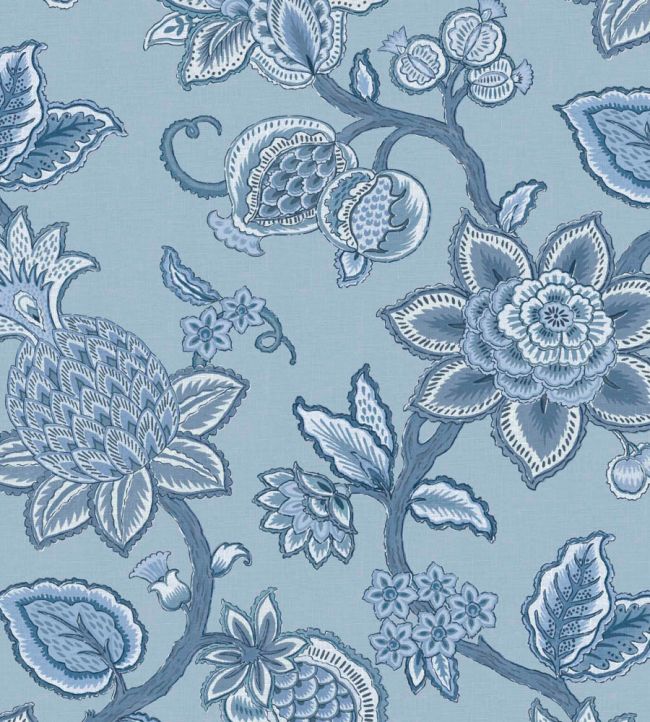 Doris Jacobean Wallpaper in Blue on Blue by Woodchip & Magnolia | Jane ...