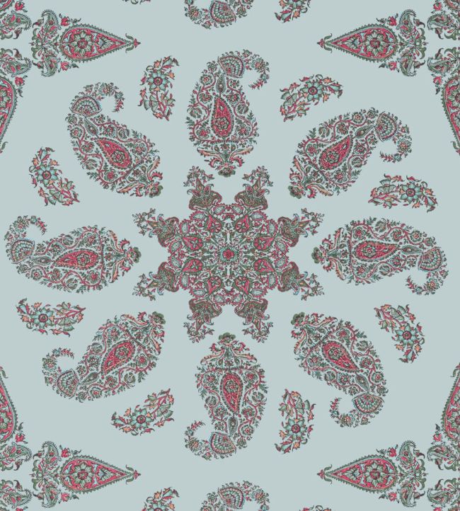 East India Wallpaper in Raspberry and Teal by Thibaut | Jane Clayton