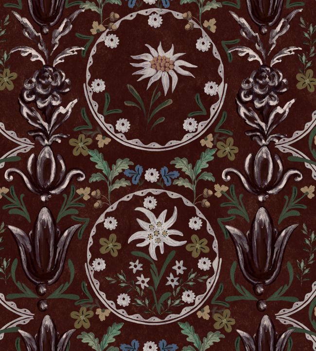 Edelweiss Wallpaper in Burgundy by MINDTHEGAP | Jane Clayton