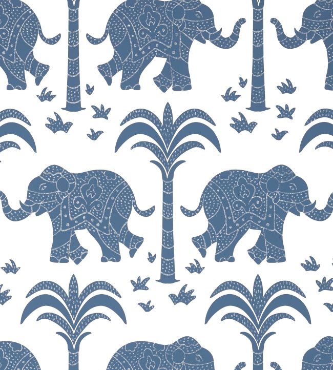 Elephant Wallpaper in Navy by Thibaut | Jane Clayton