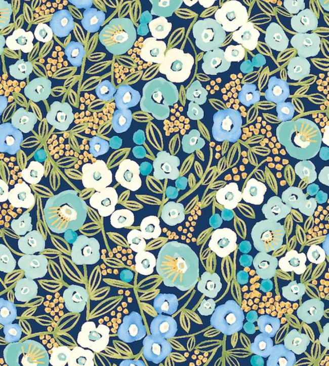 Flora Ditsy Wallpaper in Cerulean by Ohpopsi | Jane Clayton