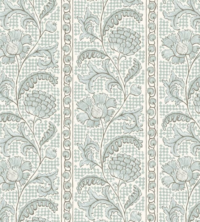 Floral Check Wallpaper in Barton Blue and Cotswold White by Josephine ...