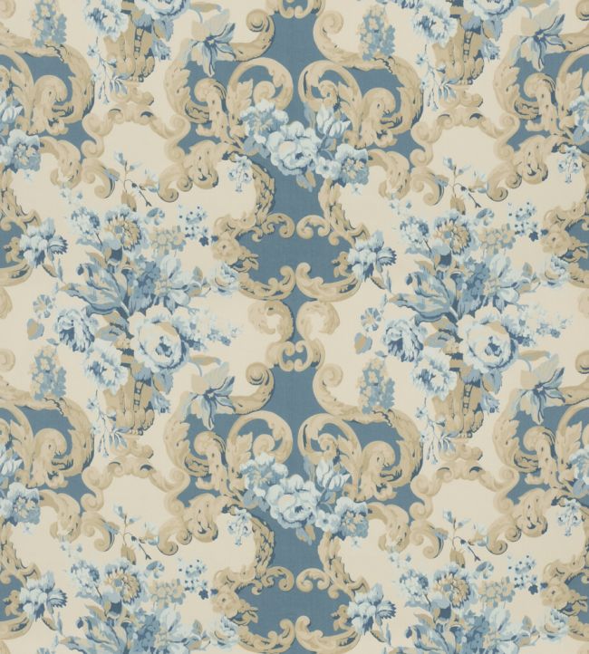 Floral Rococo Cotton Fabric in Blue by Mulberry Home | Jane Clayton