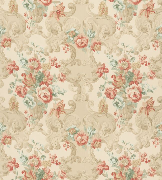 Floral Rococo Cotton Fabric in Lovat/Red by Mulberry Home | Jane Clayton
