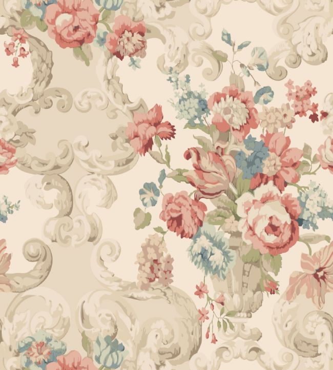 Floral Rococo Wallpaper in Red / Green by Mulberry Home | Jane Clayton