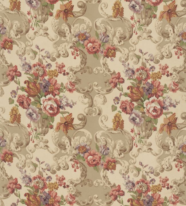 Floral Rococo Cotton Fabric in Red/Plum by Mulberry Home | Jane Clayton
