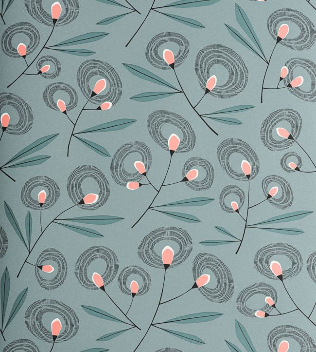 Halo Flower Wallpaper in Misty Blue by MissPrint | Jane Clayton