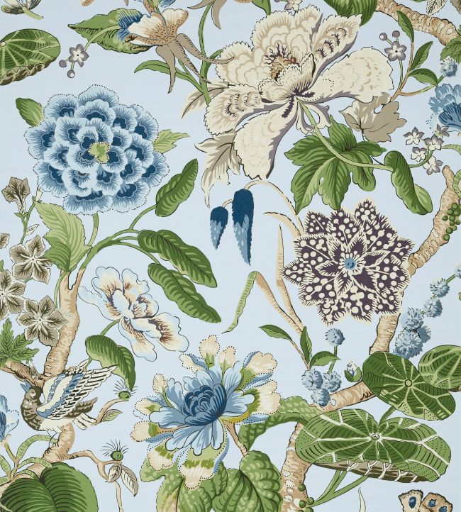 Hill Garden Wallpaper in Spa Blue by Thibaut | Jane Clayton