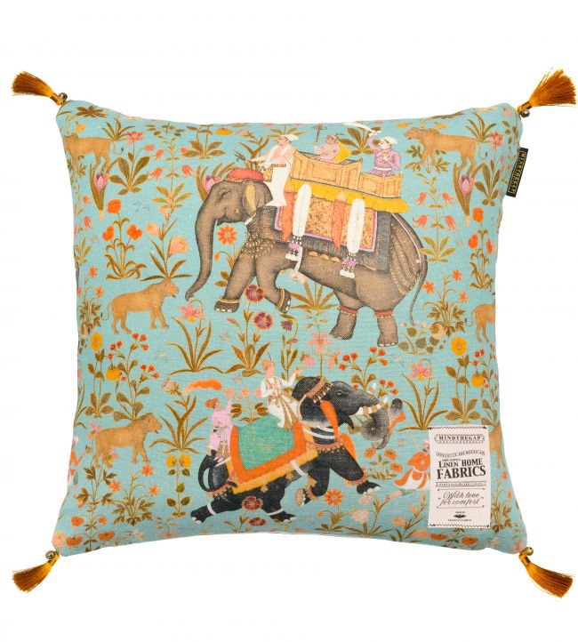 Hindustan Ready Made Cushions by MINDTHEGAP in Aquamarine 50x50cm | Jane Clayton