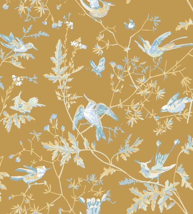 Hummingbirds Wallpaper in Ice Blue on Metallic Gold by Cole & Son ...