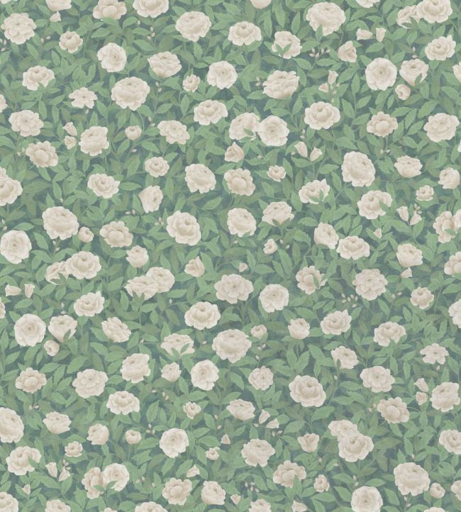 Idyll Roses Linen Union Fabric in Eau de Nil by Cole & Son | Jane Clayton