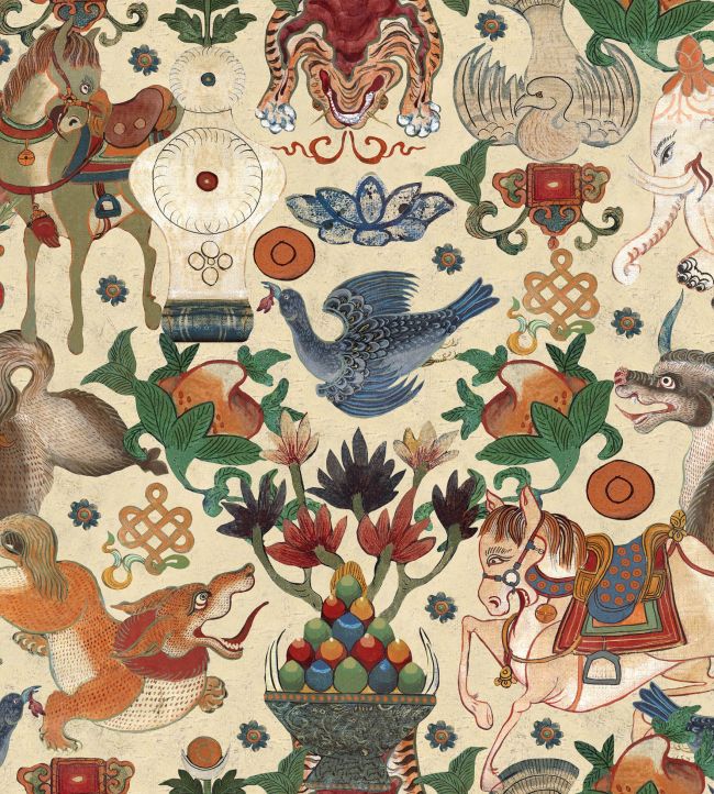 Incantation Wallpaper in Taupe Green by MINDTHEGAP | Jane Clayton