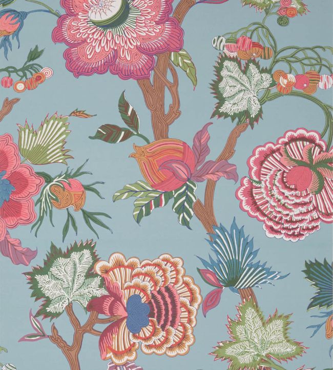 Indienne Jacobean Wallpaper in Raspberry and Teal by Thibaut | Jane Clayton