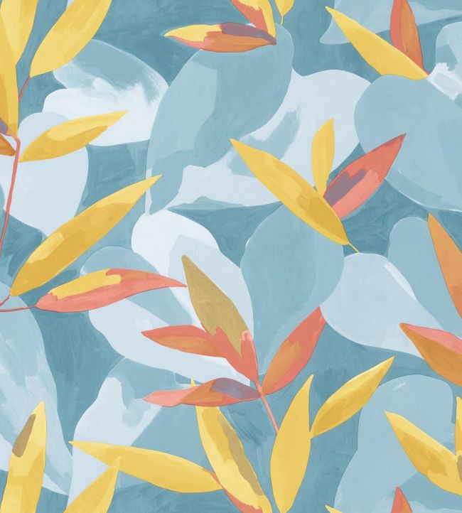 Influence Wallpaper in Bleu / Jaune / Orange by Caselio | Jane Clayton