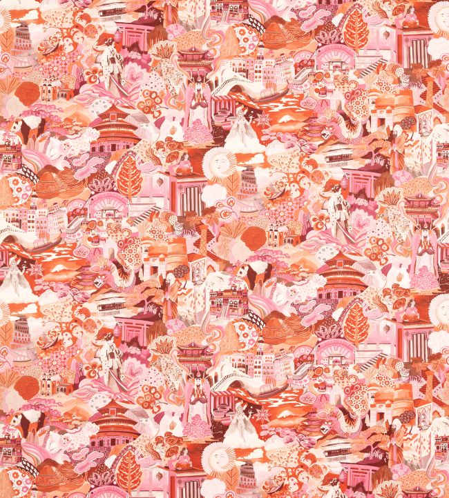 Journey of Discovery Fabric in Paprika / Fuschia / Fig Blossom by ...