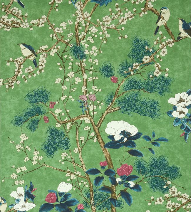 Katsura Wallpaper in Emerald by Thibaut | Jane Clayton