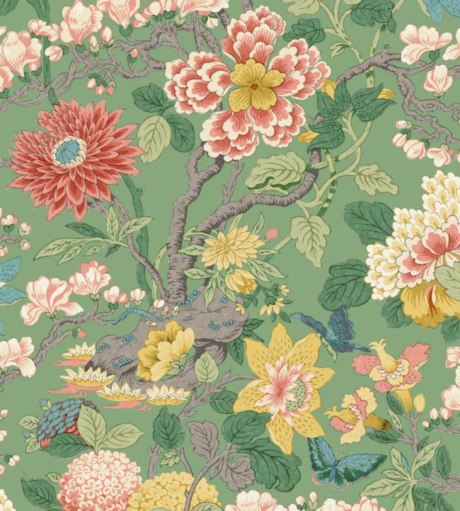 Little Magnolia Wallpaper in Emerald by GP & J Baker | Jane Clayton