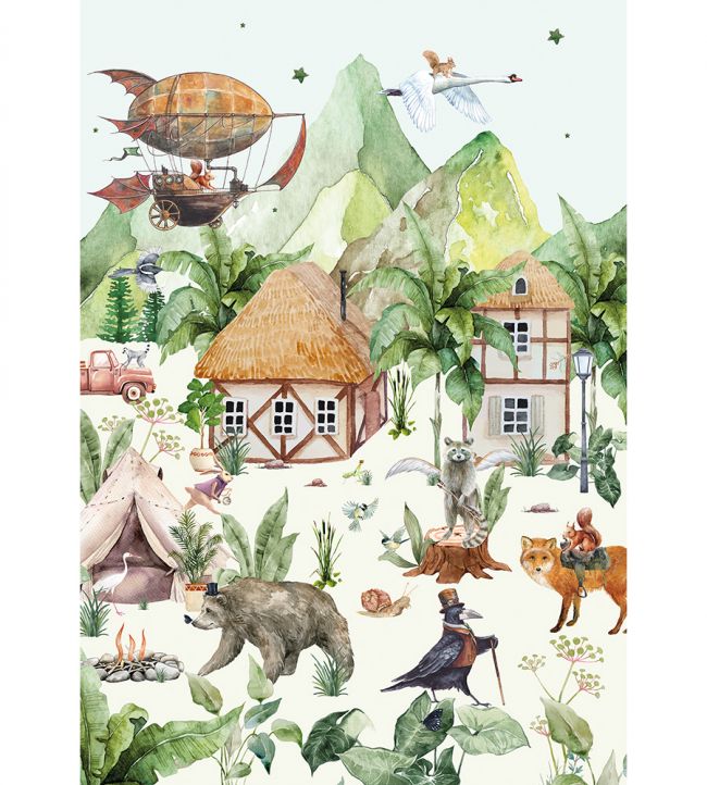 Magical Village 1.948 x 2.8m Mural in Green by Creative Lab | Jane Clayton