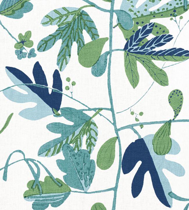 Matisse Leaf Fabric in Green and Blue by Thibaut | Jane Clayton