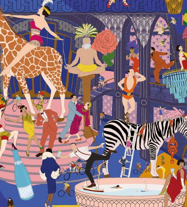 Mayhem Mansion Wallpaper in Electric Blue by Brand McKenzie | Jane Clayton