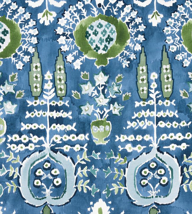 Mendoza Suzani Fabric in Blue and Green on Navy by Thibaut | Jane Clayton