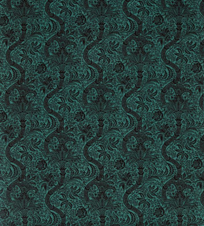 Indian Flock Velvet Fabric by Morris & Co in Cerulean/Walnut | Jane Clayton