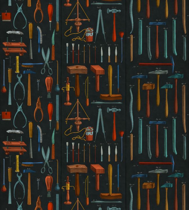 Old Tools Wallpaper in Anthracite by MINDTHEGAP | Jane Clayton