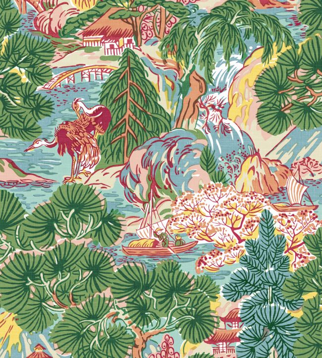 Pagoda Trees Wallpaper in Pink and Green by Thibaut | Jane Clayton