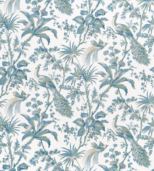 Peacock Toile Fabric in Blue & Green by Anna French | Jane Clayton
