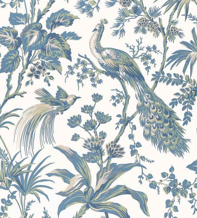 Peacock Toile Wallpaper in Blue & Green by Anna French | Jane Clayton