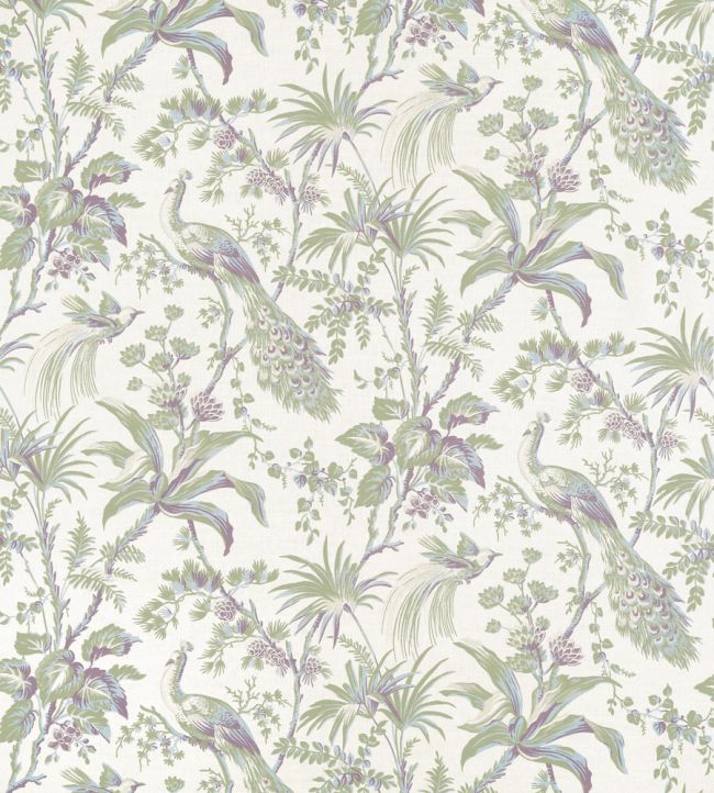 Peacock Toile Fabric in Green & Plum by Anna French | Jane Clayton