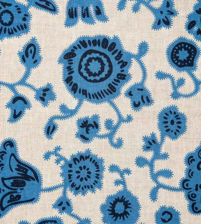 Persian Poppy Fabric in Cornflower Blue by Volga Linen | Jane Clayton