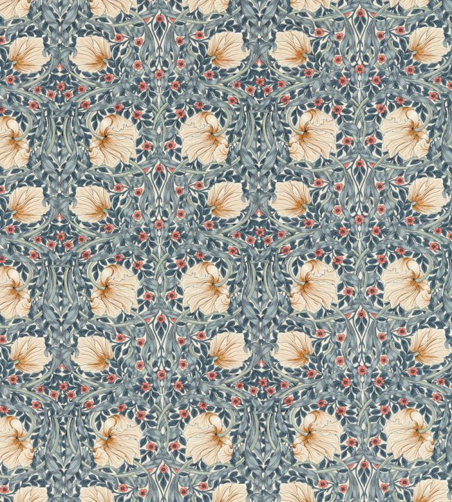 Pimpernel Fabric in Woad/Coral by Morris & Co | Jane Clayton