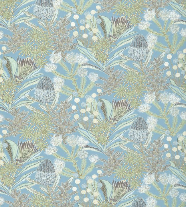 Protea Print Fabric in Spa Blue by Thibaut | Jane Clayton