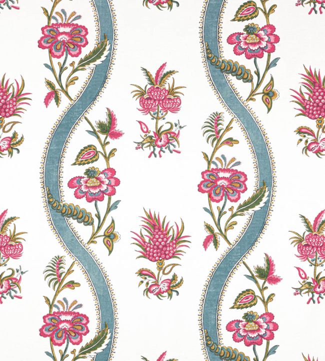 Ribbon Floral Fabric in Raspberry and Teal by Thibaut | Jane Clayton