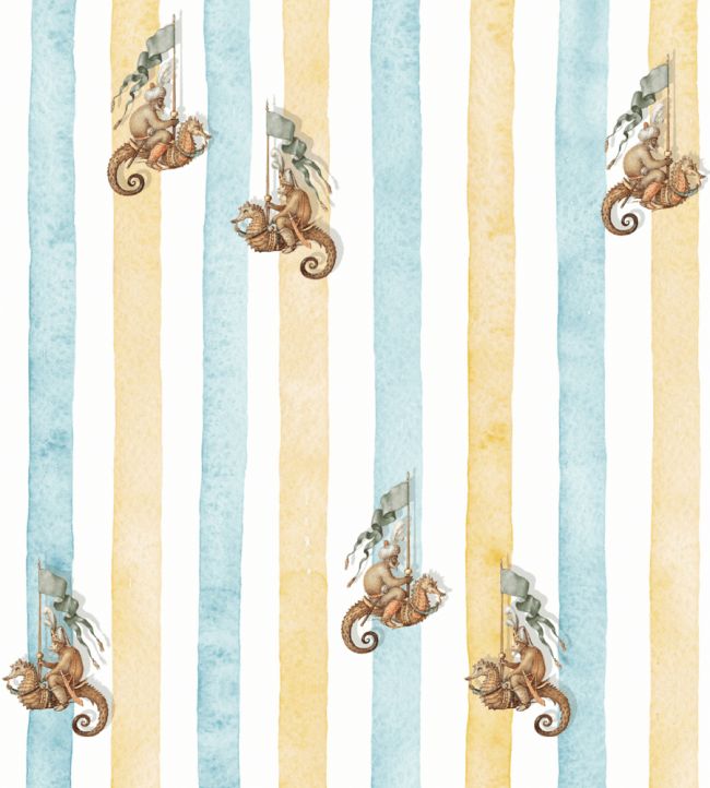 Seahorse Riders Wallpaper in Yellow & Blue by Creative Lab | Jane Clayton