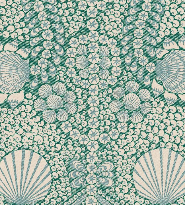 Shell Grotto Wallpaper in Teal by Fermoie | Jane Clayton