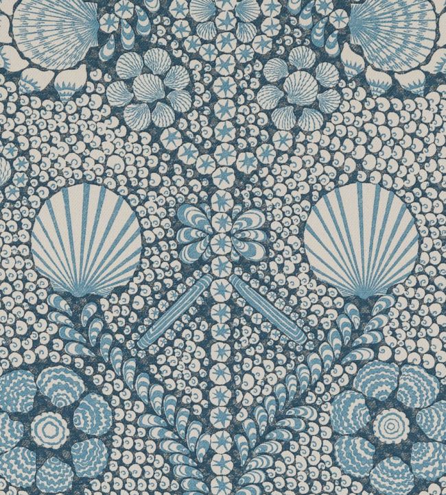 Shell Grotto Outdoor Fabric in Blue by Fermoie | Jane Clayton