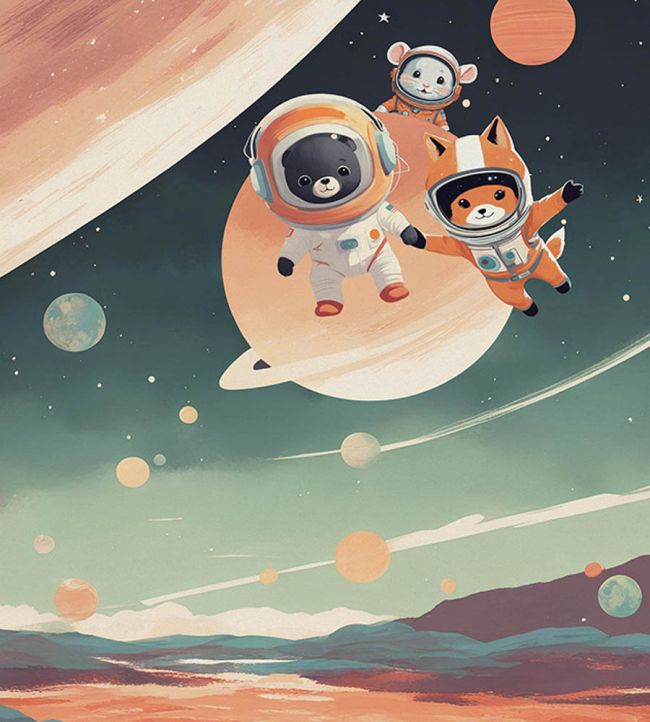 Space Adventure Wallpaper mural in Midnight Orange by Today Interiors ...