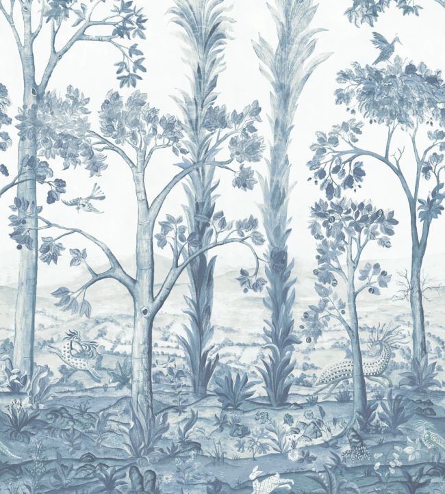 Tall Trees Wallpaper mural in Delft Blue by GP & J Baker | Jane Clayton
